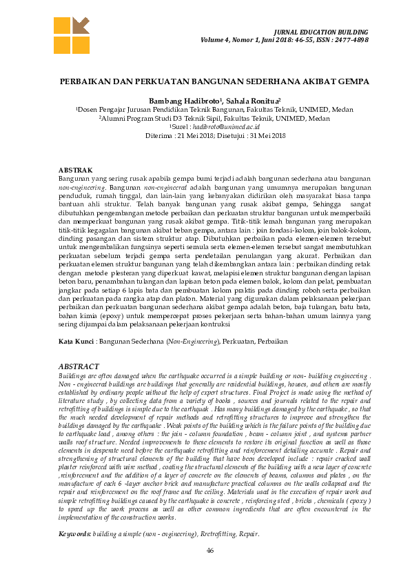 (PDF) Perbaikan Dan Perkuatan Bangunan Sederhana Akibat Gempa | Bambang Hadibroto - Academia.edu