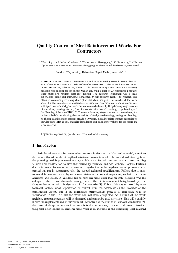 (PDF) Quality Control of Steel Reinforcement Works For Contractors