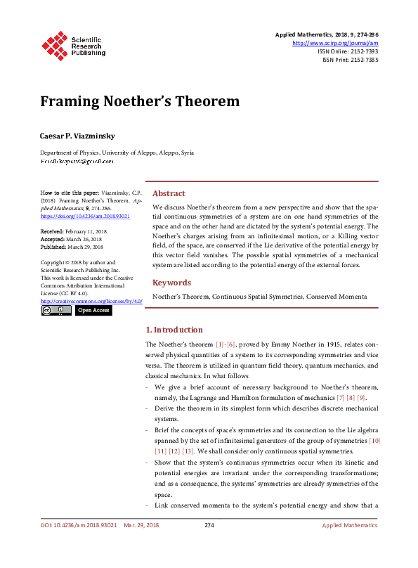 (PDF) Framing Noether’s Theorem