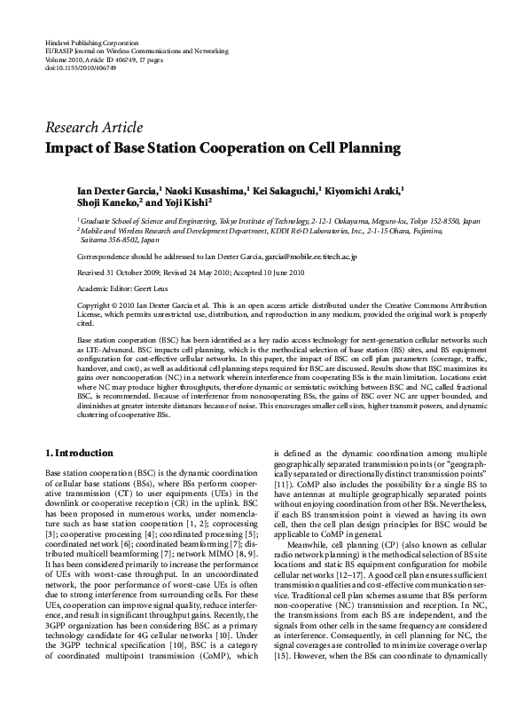 (PDF) Impact of Base Station Cooperation on Cell Planning