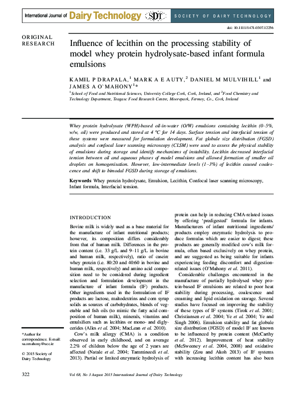 (PDF) Influence of lecithin on the processing stability of model whey ...