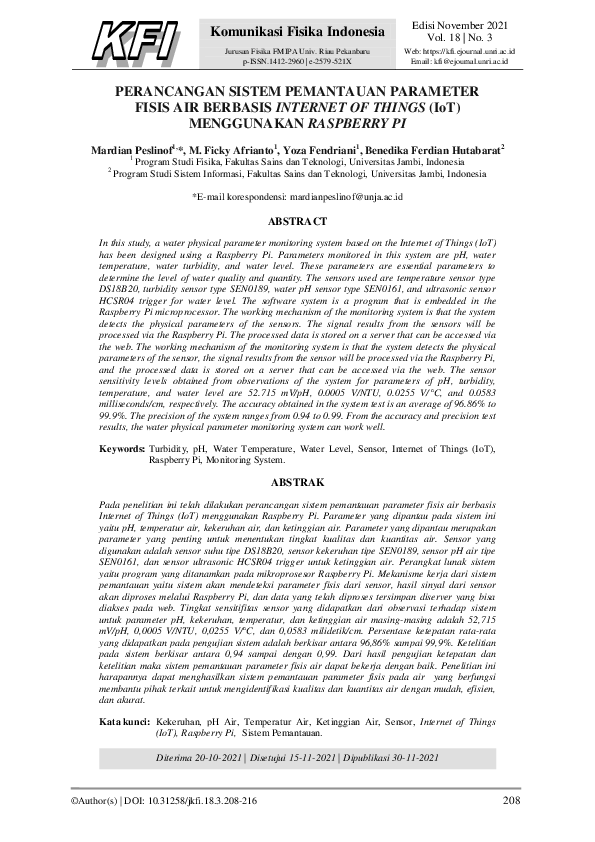 (PDF) PERANCANGAN SISTEM PEMANTAUAN PARAMETER FISIS AIR BERBASIS INTERNET OF THINGS (IoT ...