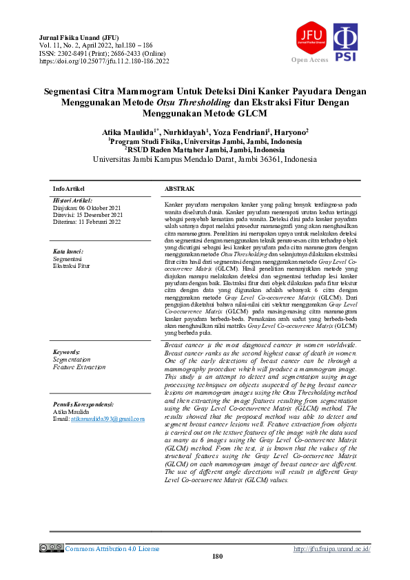 (PDF) Segmentasi Citra Mammogram Untuk Deteksi Dini Kanker Payudara Dengan Menggunakan Metode ...