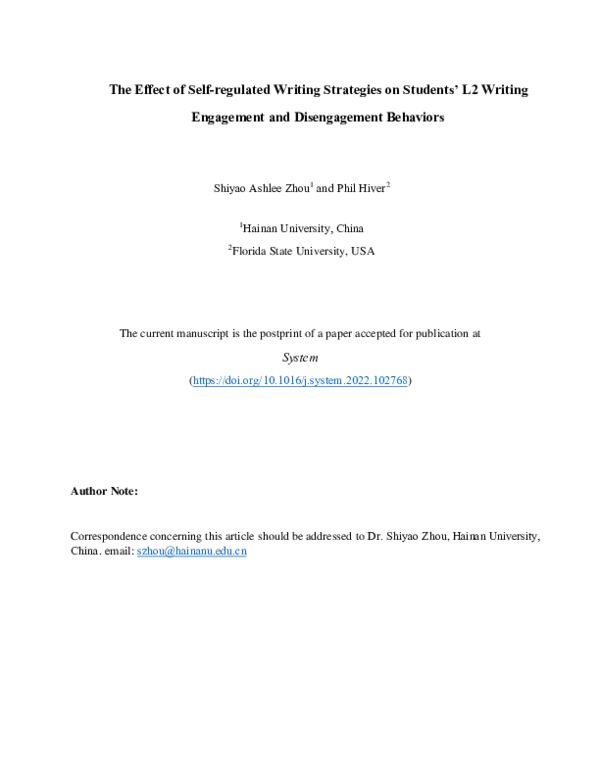(PDF) The effect of self-regulated writing strategies on students’ L2 ...