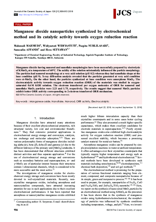 (PDF) Manganese dioxide nanoparticles synthesized by electrochemical ...