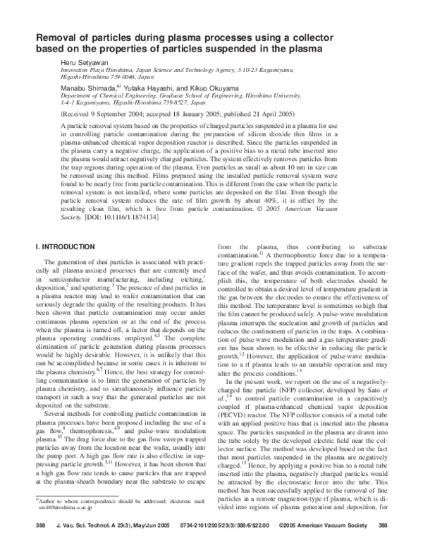 (PDF) Removal of particles during plasma processes using a collector ...