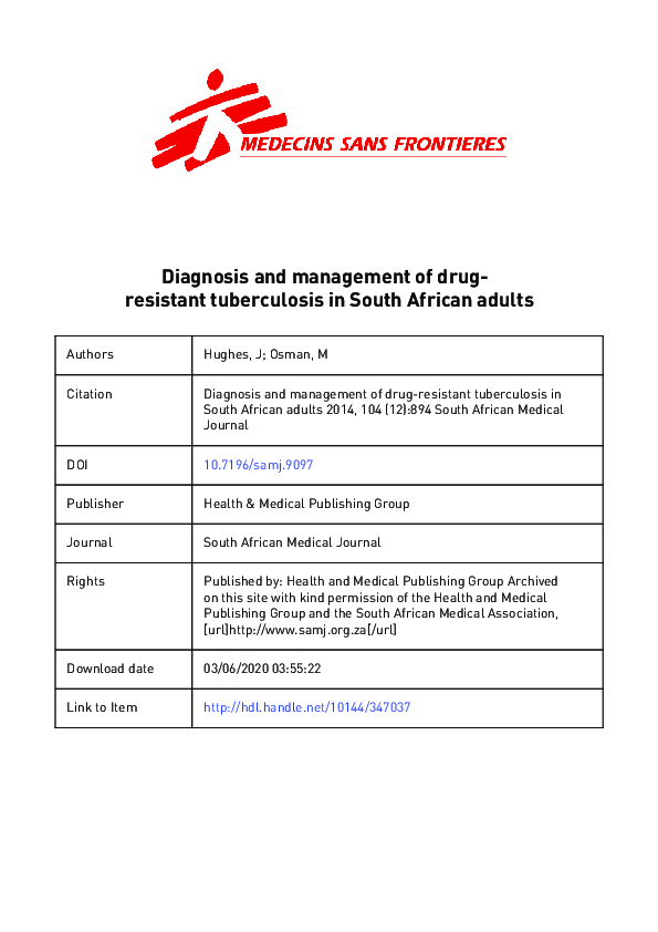 (PDF) Diagnosis and management of drug-resistant tuberculosis in South ...