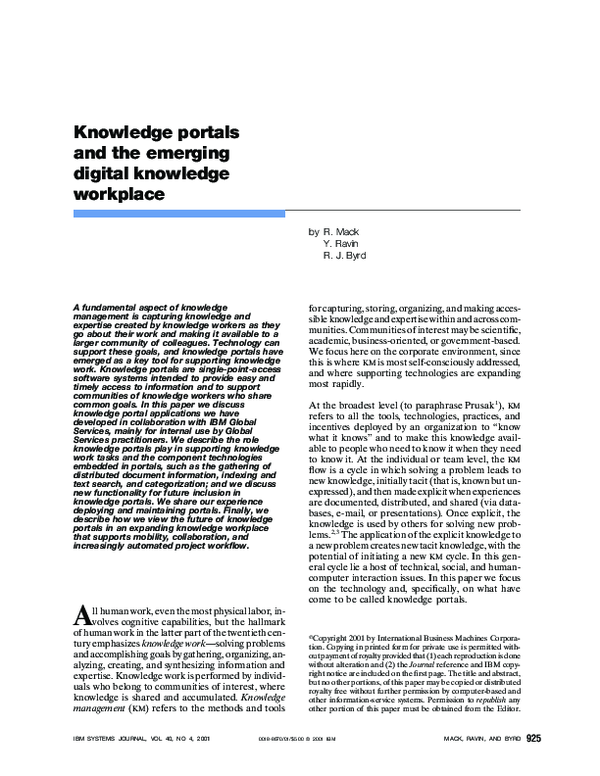 (PDF) Knowledge portals and the emerging digital knowledge workplace