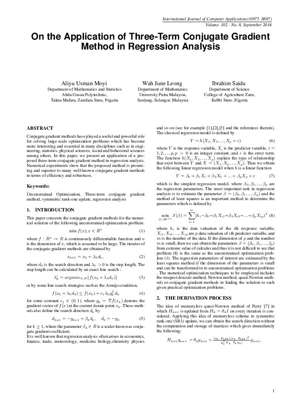 Pdf On The Application Of Three Term Conjugate Gradient Method In Regression Analysis