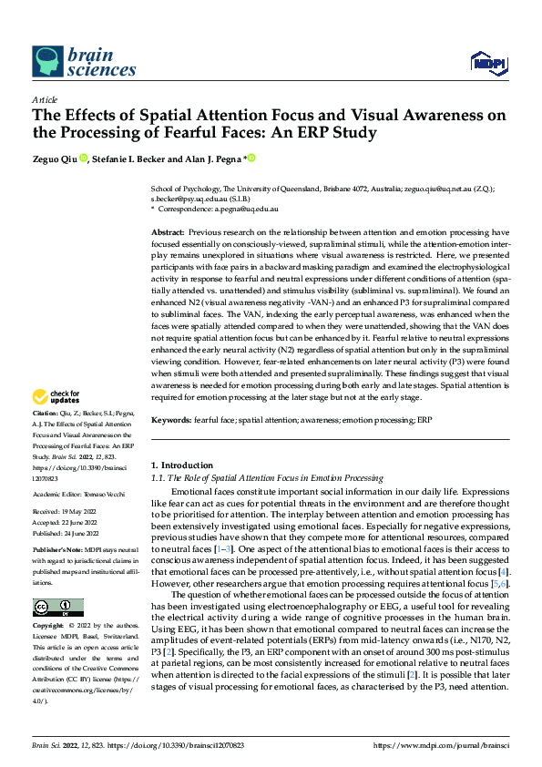 (PDF) The Effects of Spatial Attention Focus and Visual Awareness on ...