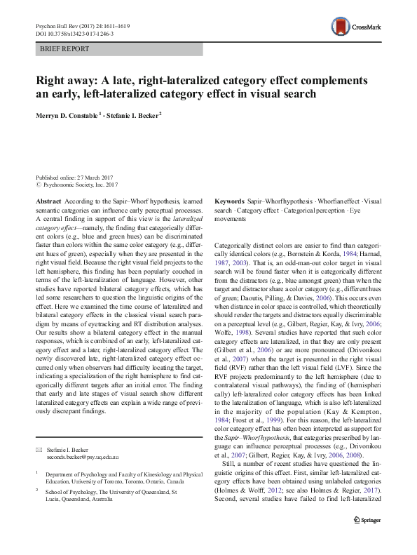 (PDF) Right away: A late, right-lateralized category effect complements ...