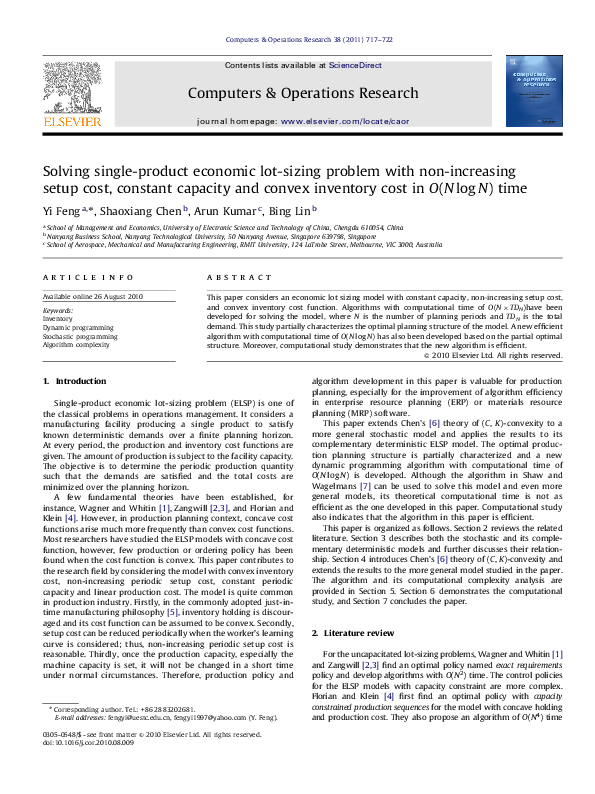 Pdf Solving Single Product Economic Lot Sizing Problem With Non Increasing Setup Cost