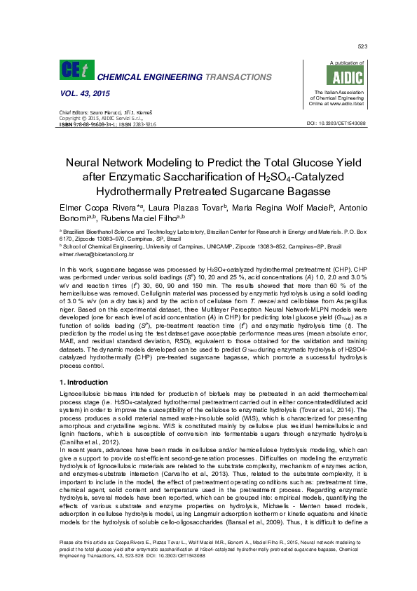 (PDF) Neural Network Modeling to Predict the Total Glucose Yield after Enzymatic ...