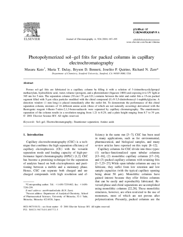 (PDF) Photopolymerized sol–gel frits for packed columns in capillary ...