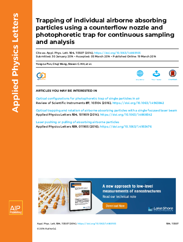 (PDF) Trapping of individual airborne absorbing particles using a ...