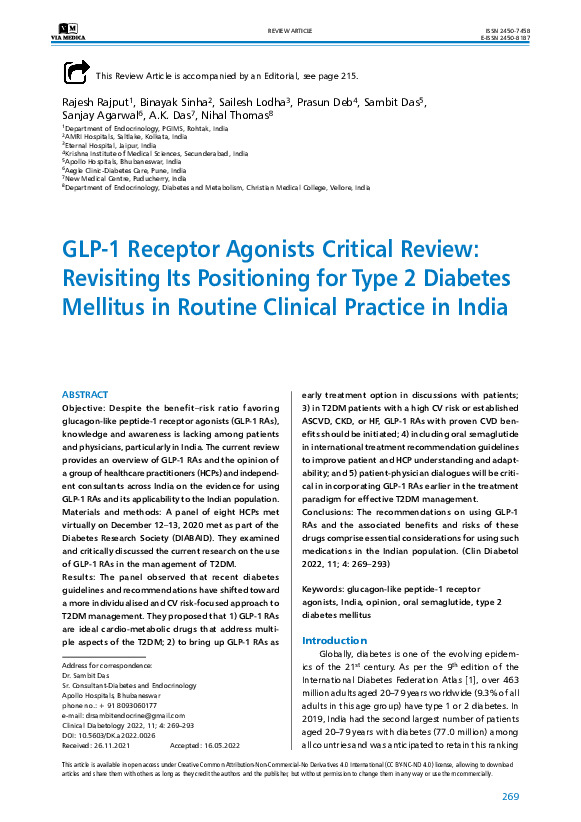 (PDF) GLP-1 Receptor Agonists Critical Review: Revisiting Its ...