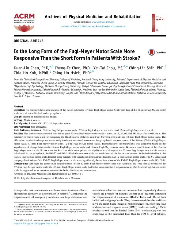 (PDF) Is the long form of the fugl-meyer motor scale more responsive ...