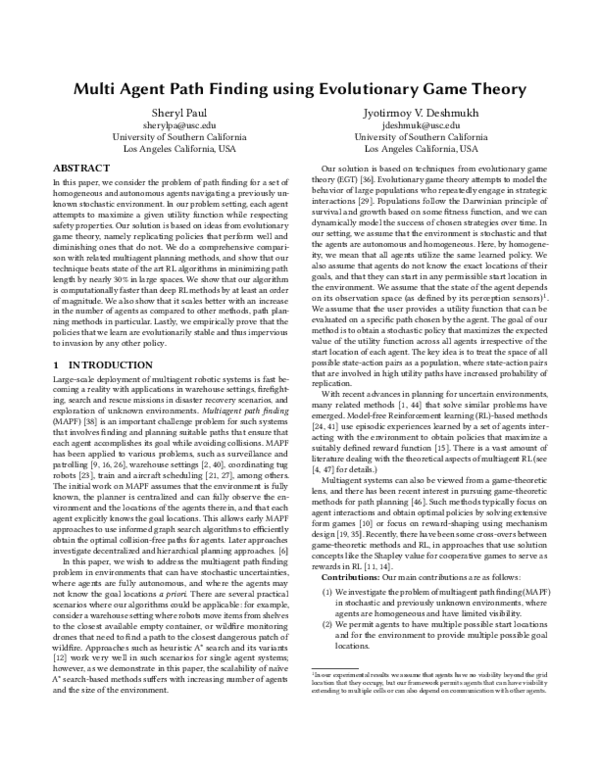 (PDF) Multi Agent Path Finding using Evolutionary Game Theory