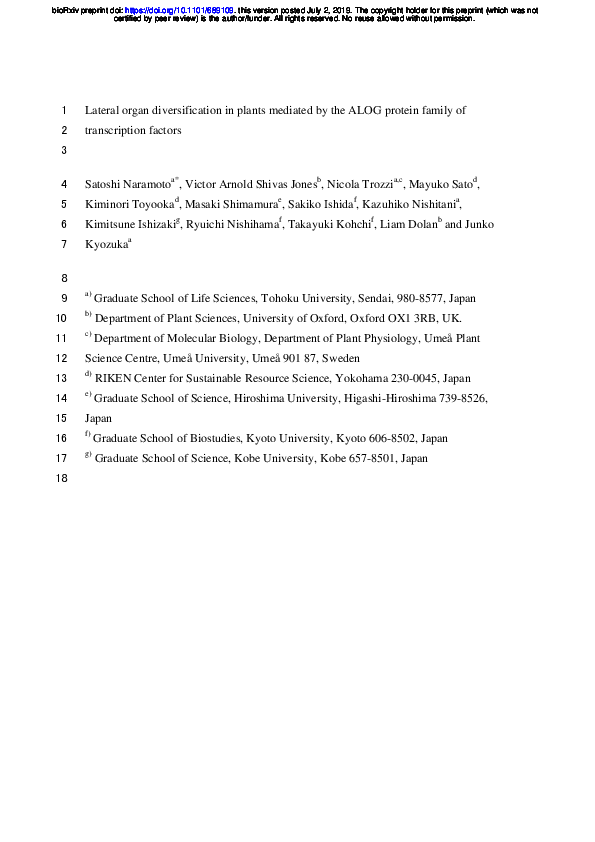 (PDF) Lateral organ diversification in plants mediated by the ALOG protein family of ...