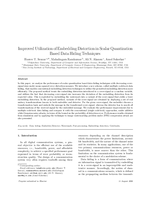 Pdf Improved Utilization Of Embedding Distortion In Scalar Quantization Based Data Hiding