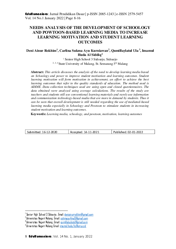 (PDF) Needs Analysis of the Development of Schoology and Powtoon-Based Learning Media to ...