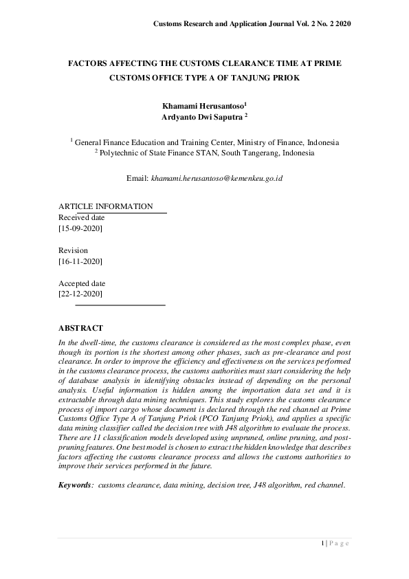 (PDF) Factors Affecting the Customs Clearance Time at Prime Customs ...