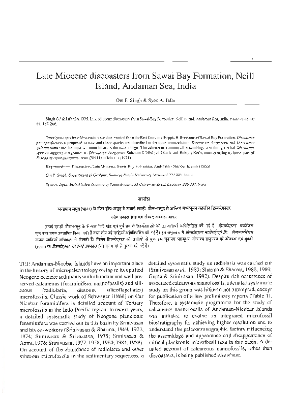 (PDF) Late Miocene discoasters from Sawai Bay Formation, Neill Island ...