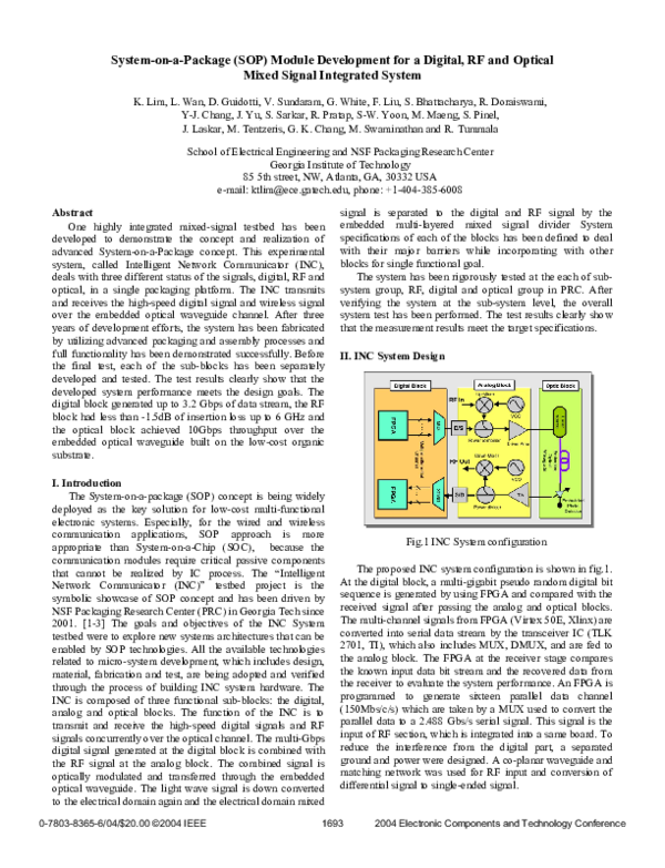 (PDF) System-on-a-package (SOP) module development for a digital, RF ...
