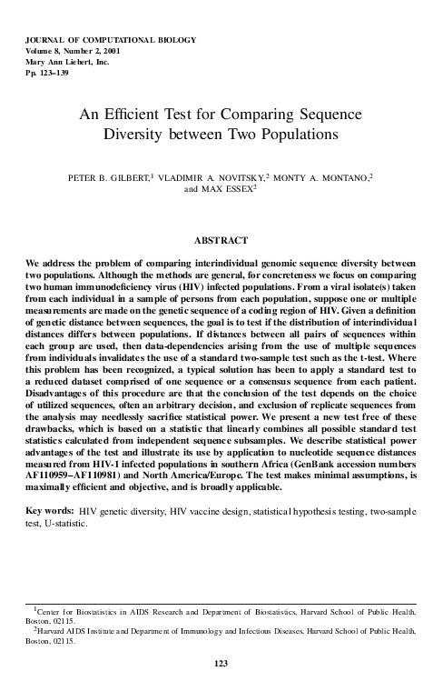 (PDF) An Efficient Test for Comparing Sequence Diversity between Two ...