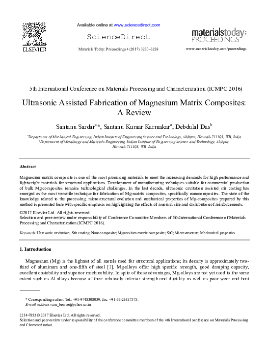 (PDF) Ultrasonic Assisted Fabrication of Magnesium Matrix Composites: A ...