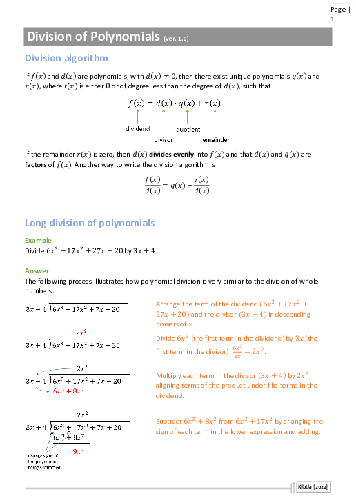 (PDF) Division of Polynomials (version 1.0)