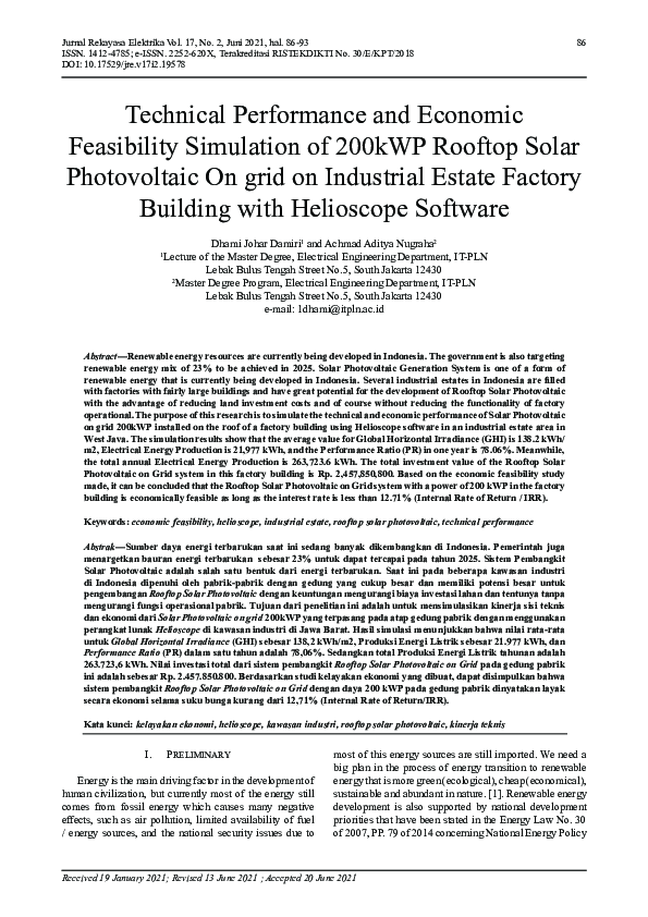 (PDF) Technical Performance and Economic Feasibility Simulation of ...