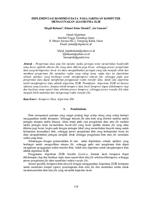 Pdf Implementasi Kompresi Data Pada Jaringan Komputer Menggunakan Algoritma Zlib