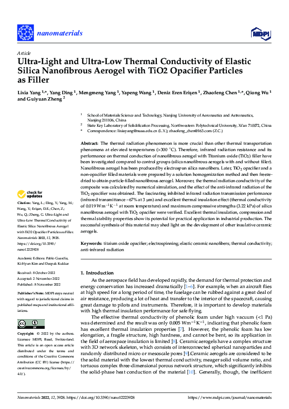 (PDF) Ultra-Light and Ultra-Low Thermal Conductivity of Elastic Silica ...