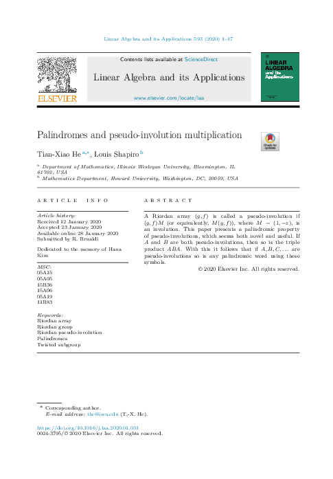(PDF) Palindromes and pseudo-involution multiplication