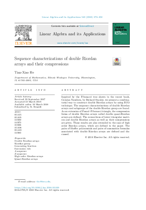 Pdf Sequence Characterizations Of Double Riordan Arrays And Their Compressions