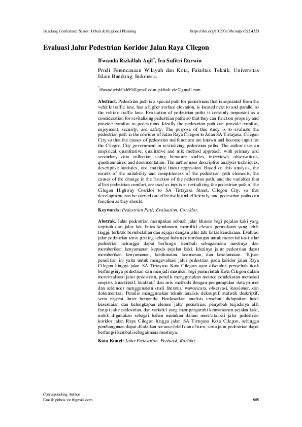 (PDF) Evaluasi Jalur Pedestrian Koridor Jalan Raya Cilegon - Jalan SA ...