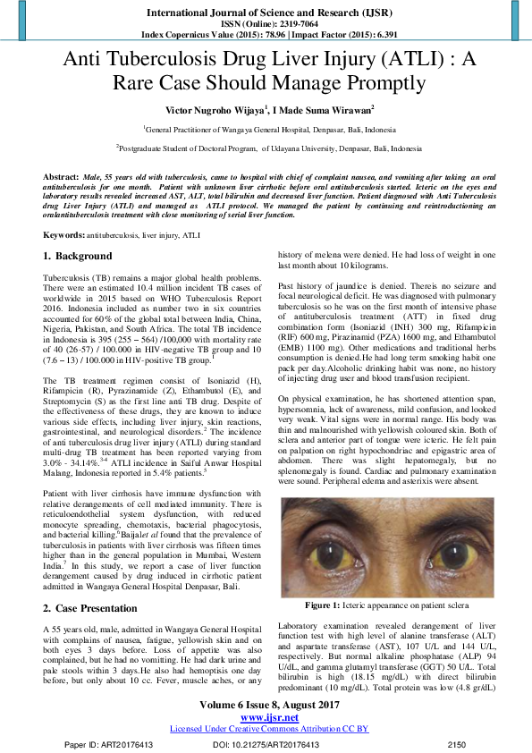 (PDF) Anti Tuberculosis Drug Liver Injury (ATLI) : A Rare Case Should Manage Promptly
