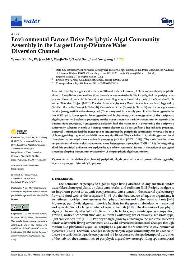 (PDF) Environmental Factors Drive Periphytic Algal Community Assembly ...