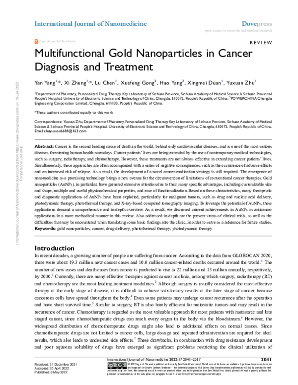 (PDF) Multifunctional Gold Nanoparticles in Cancer Diagnosis and ...