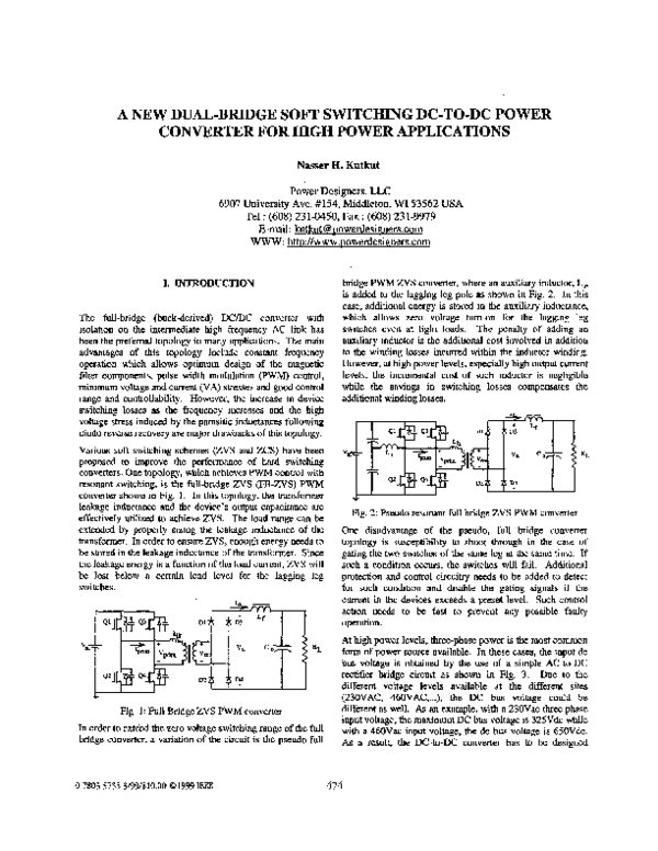 Pdf A New Dual Bridge Soft Switching Dc To Dc Power Converter For