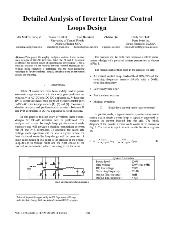 (PDF) Detailed analysis of inverter linear control loops design ...