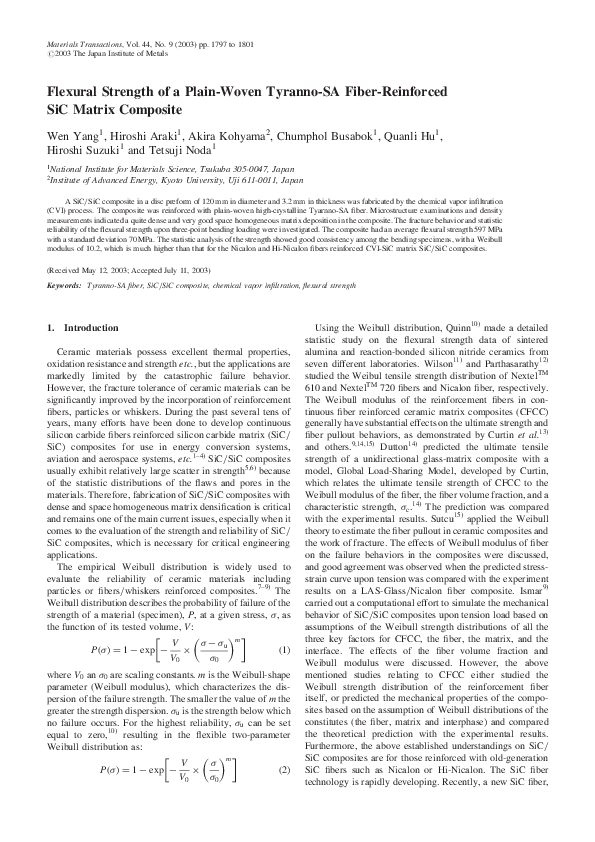 Pdf Flexural Strength Of A Plain Woven Tyranno Sa Fiber Reinforced Sic Matrix Composite Yang