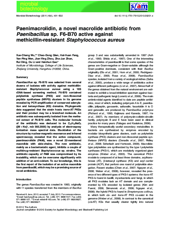 (PDF) Paenimacrolidin, a novel macrolide antibiotic from Paenibacillus ...