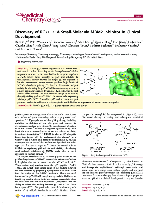 (PDF) Discovery of RG7112: A Small-Molecule MDM2 Inhibitor in Clinical ...