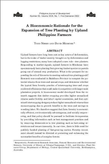 (PDF) A bioeconomic rationale for the expansion of tree planting by ...
