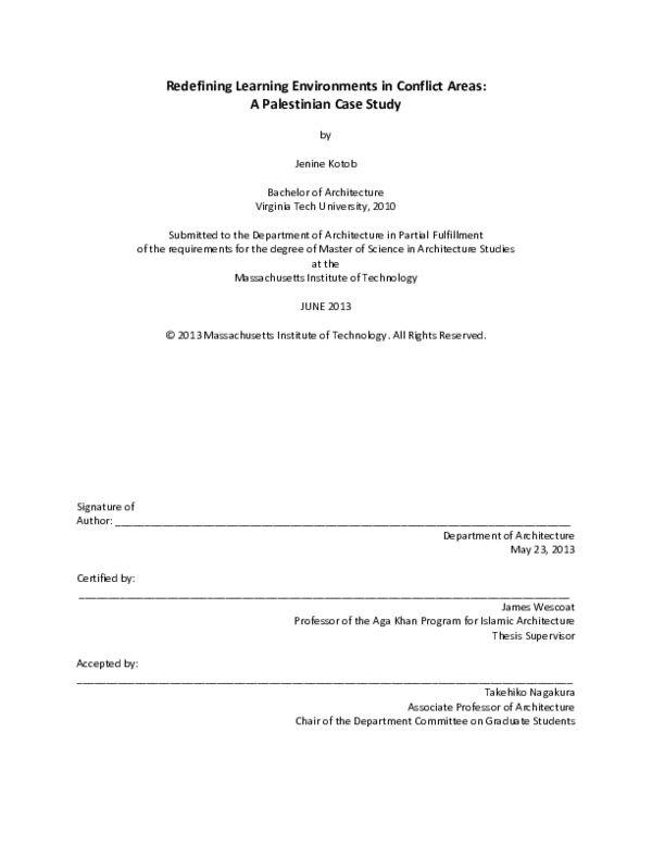 (PDF) Redefining learning environments in conflict areas: a Palestinian case study | Jenine ...