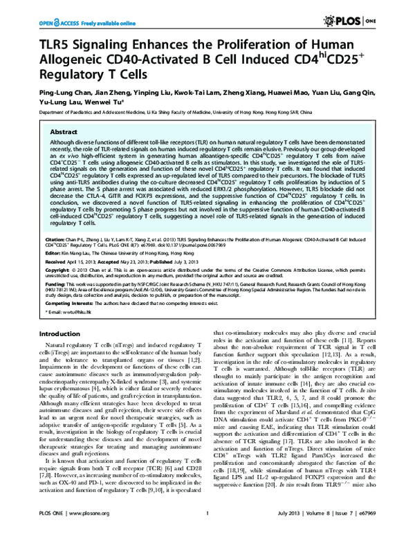 (PDF) TLR5 Signaling Enhances the Proliferation of Human Allogeneic ...