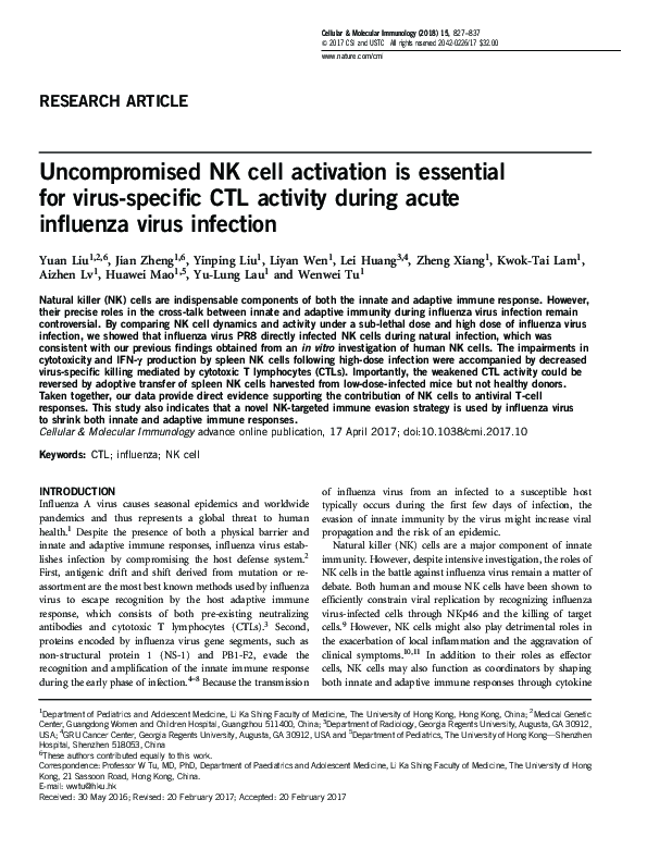 (PDF) Uncompromised NK cell activation is essential for virus-specific ...