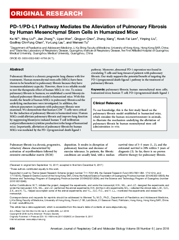 (PDF) PD-1/PD-L1 Pathway Mediates the Alleviation of Pulmonary Fibrosis ...